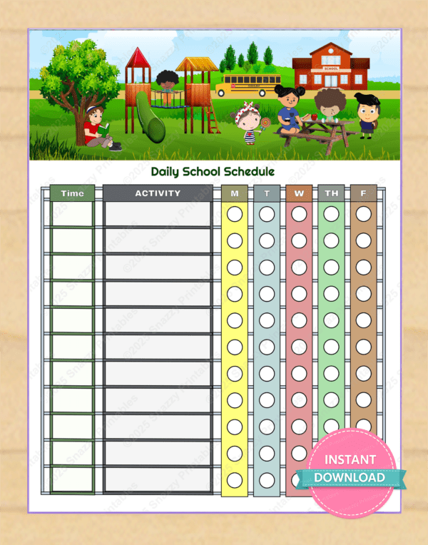 Printable Daily School Schedule: Class & Activity Log